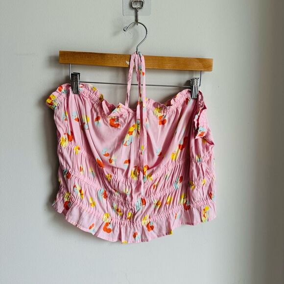 bp | Tops | Nwt Bp Pink Floral Strapless Halter Top X Plus Smocked ...